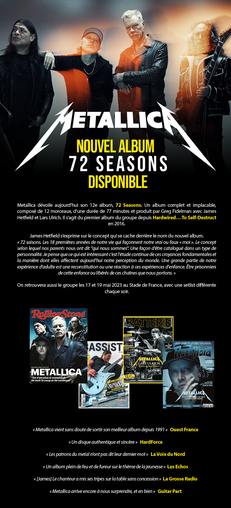 liveandtracks - METALLICA , leur nouvel album "72 Seasons" sort aujourd'hui